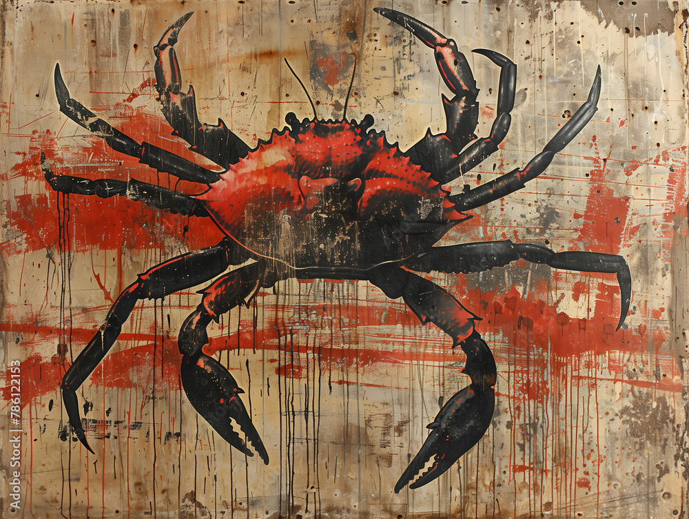Illustration d'un crabe cancer à l'encre sur fond ocre, symbole d'une ...