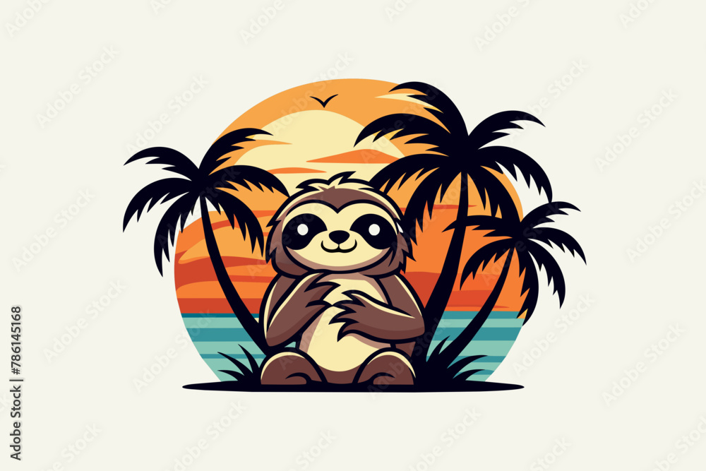 Vector t-shirt design, vector art with black outlines, a cute sloth ...