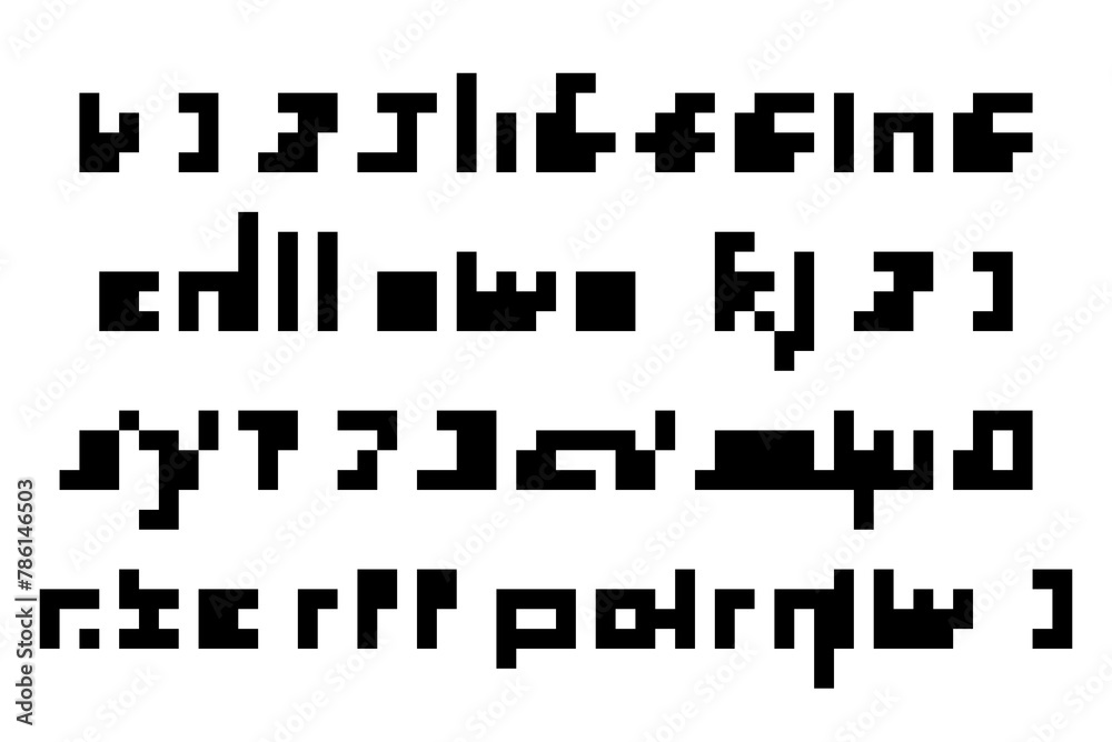 Cryptic unreadable isolated pixel Text. Futuristic alien alphabet ...