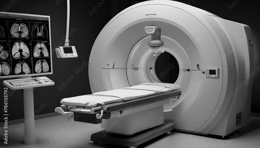 Enhanced medical imaging, futuristic mri radiology scanner in gray ...
