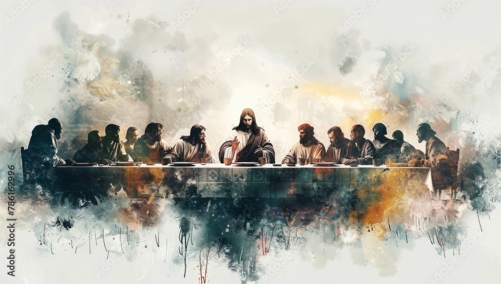 Jesus preached the Lord's Supper with his disciples Stock Illustration ...