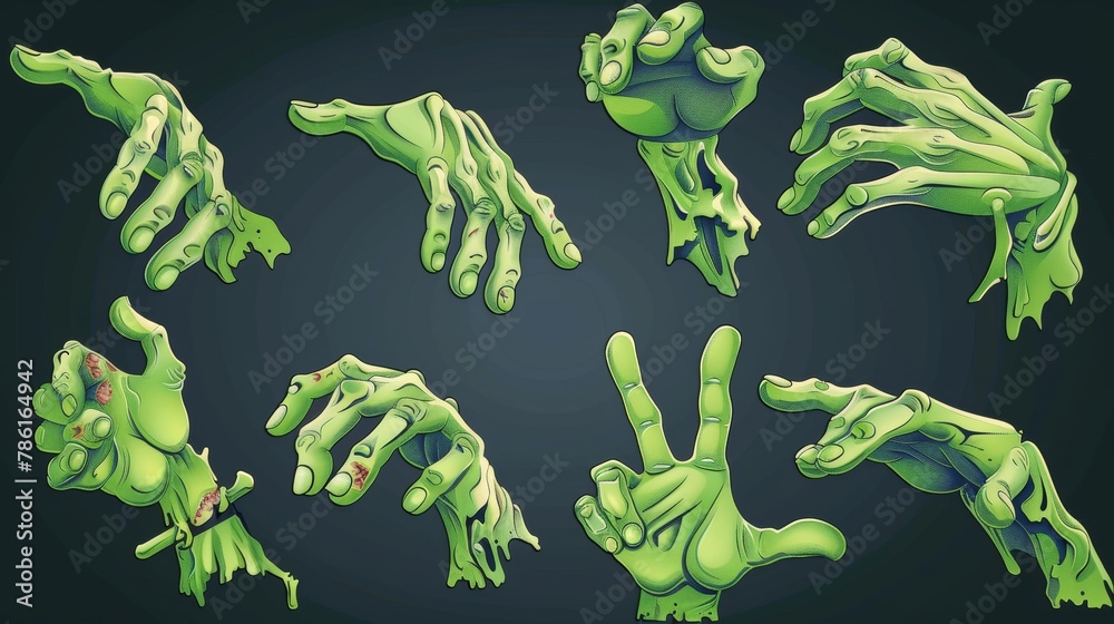 Hand gestures depicting zombies on a transparent background, pointing ...