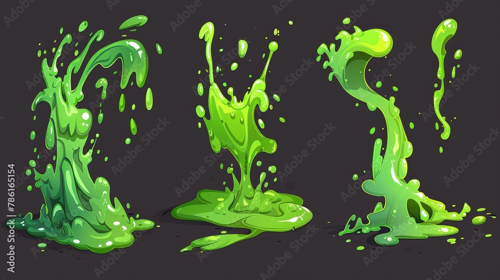Animation of liquid slime, poison, dripping goo, splashing of toxic ...