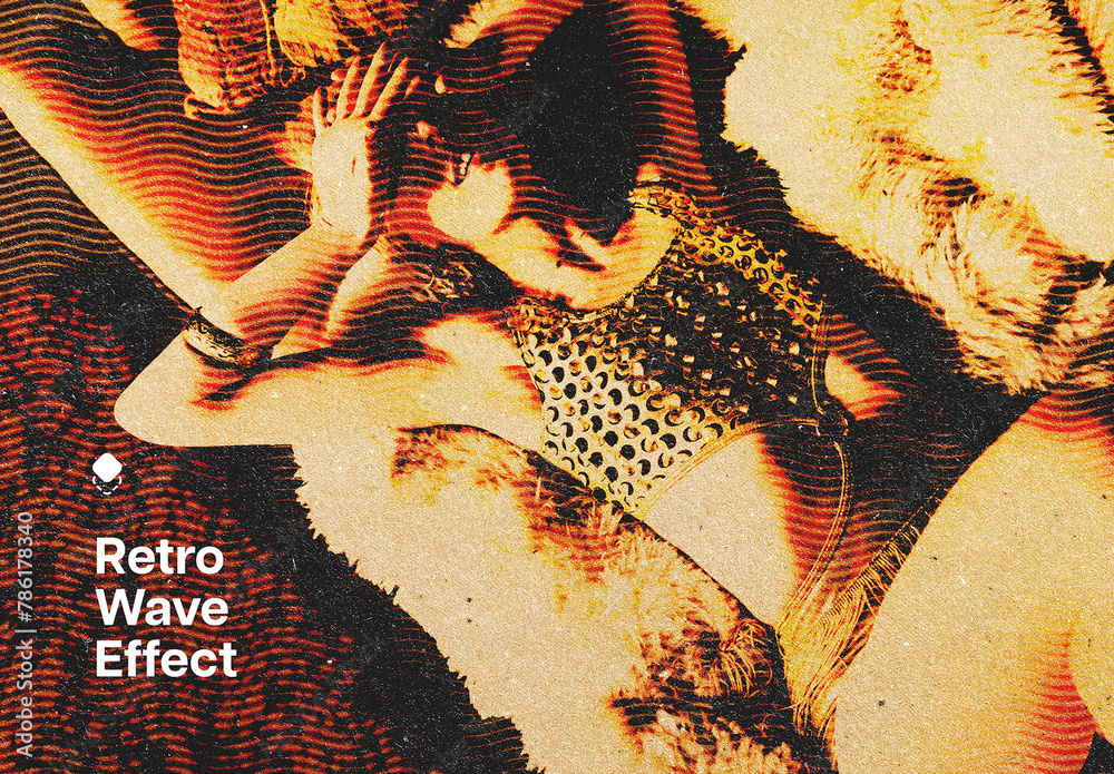 Retro Wave Halftones Photo Effect Mockup Stock Template | Adobe Stock