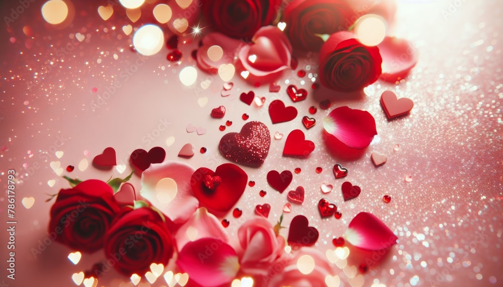 Wedding background valentine invitation made of red ROSE PETALS, hearts ...