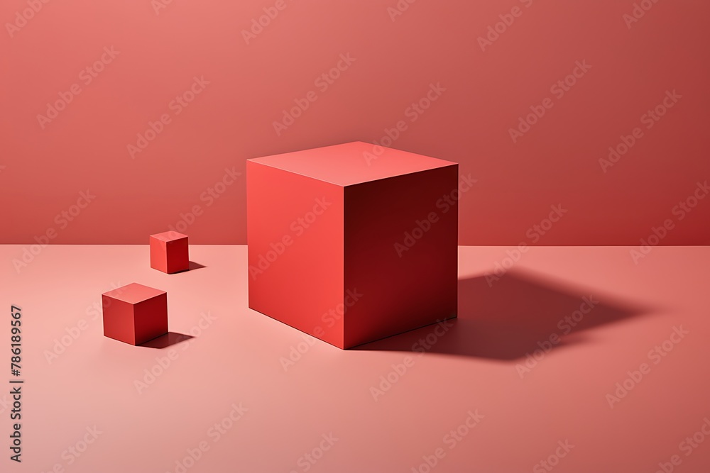 Minimalist Red Color 3D Cube in Memphis Style , Red Color Room With 3D ...