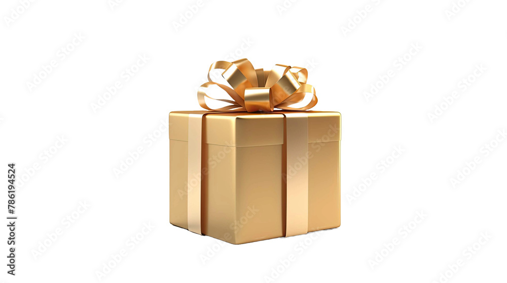 3d render of a gold gift box with bow, isolated on transparent ...
