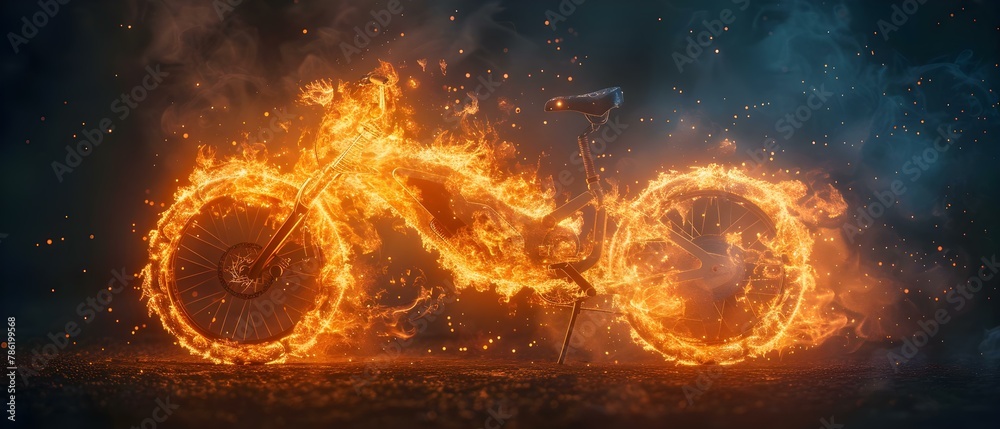 Flaming E-Bike Hazard: A Fiery Commute Alert. Concept Electric Bike ...