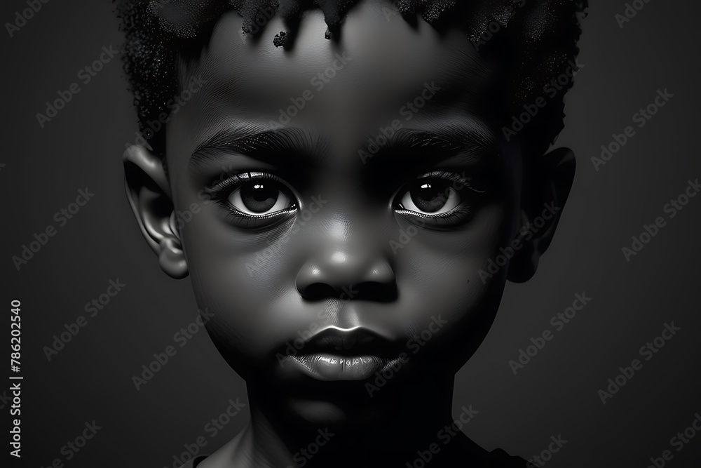Modern Art with Black Kid Face on Luxurious Black Paper Texture ...