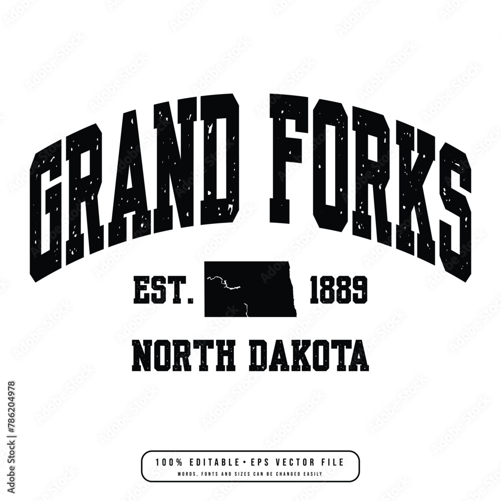 Grand Forks text effect vector. Editable college t-shirt design ...