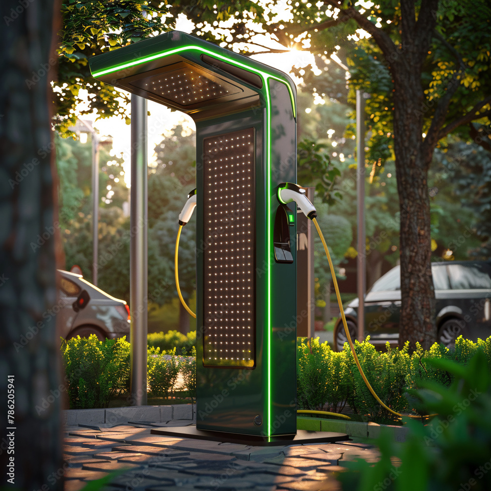Eco-friendly EV charging station illustration. Green energy solutions ...