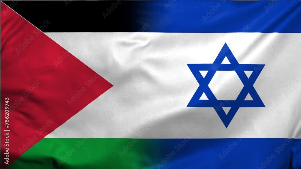 Waving Israel and Palestine Combined Flag Video Background. Realistic ...