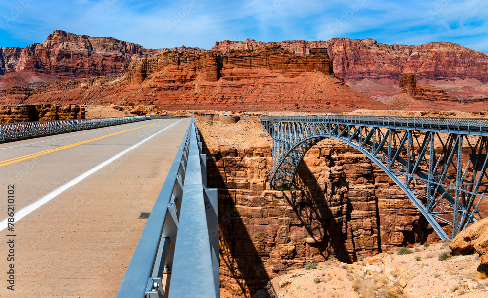Twin spandrel arch bridges over Marble Canyon washed out by Colorado ...