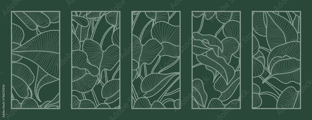 green leaves pattern vector collection. Laser cut with line design ...