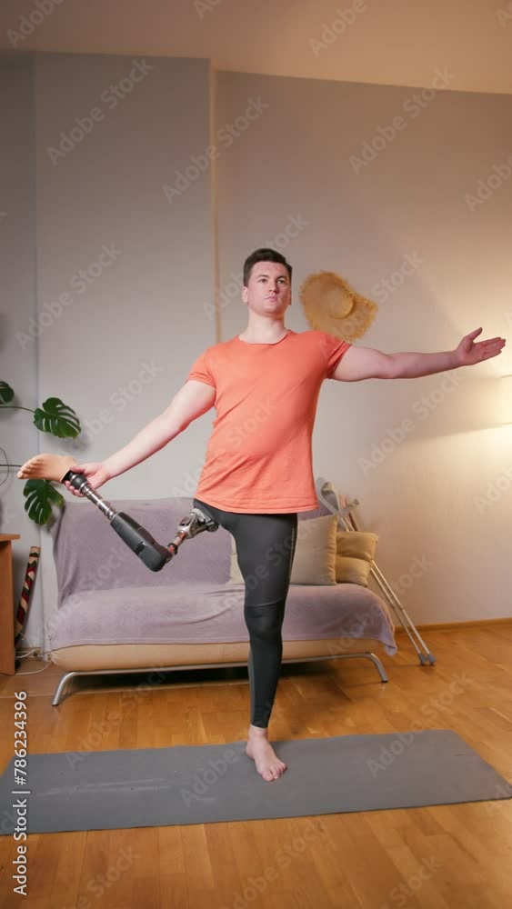 Man amputee with prosthetic leg disability on transfemoral leg ...