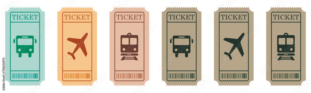 Vintage travel ticket template for bus, plane, and train railway pass ...