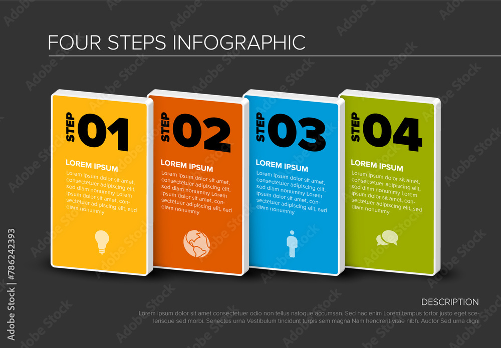 Colorful infographic template with four rounded color card blocks on ...