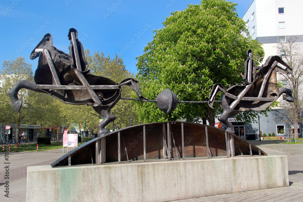 Magdeburg, Germany - April 14, 2024: Monument to Otto von Guericke, a ...