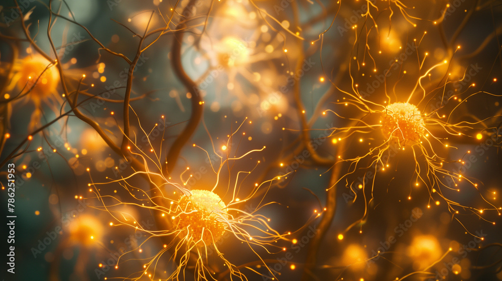 plasma, energy, Close up active nerve cells. Human brain stimulation or ...