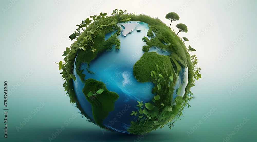An Artistic image of globe earth portrait made up of water plants and ...