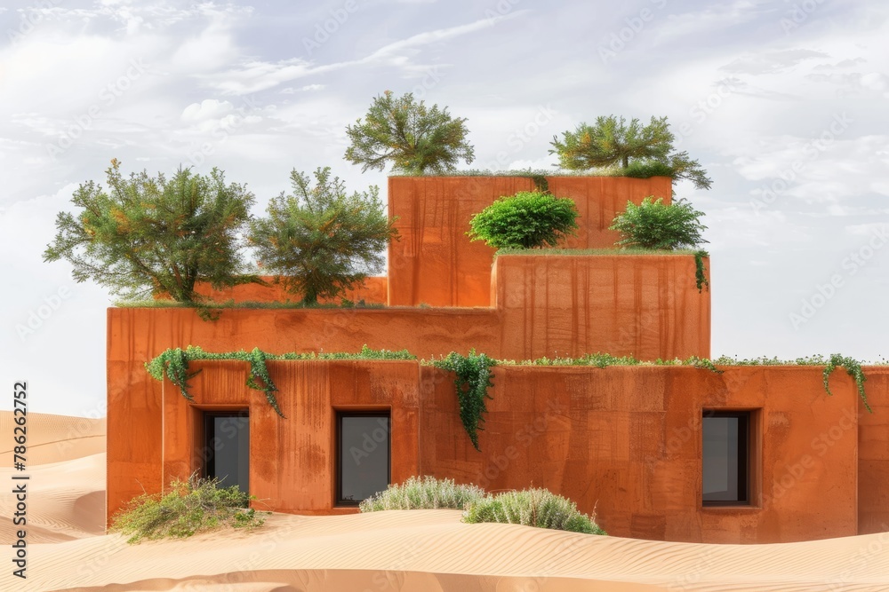 Photograph of an architecture building in the desert made from rammed ...
