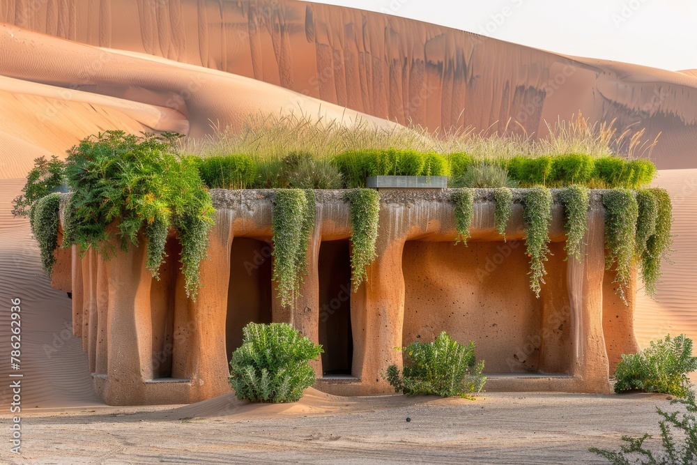Photograph of an architecture building in the desert made from rammed ...