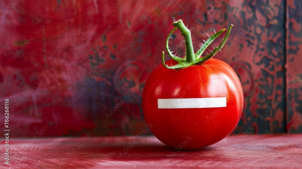 Tomato with a horizontal white line like a no entry sign, suggesting ...