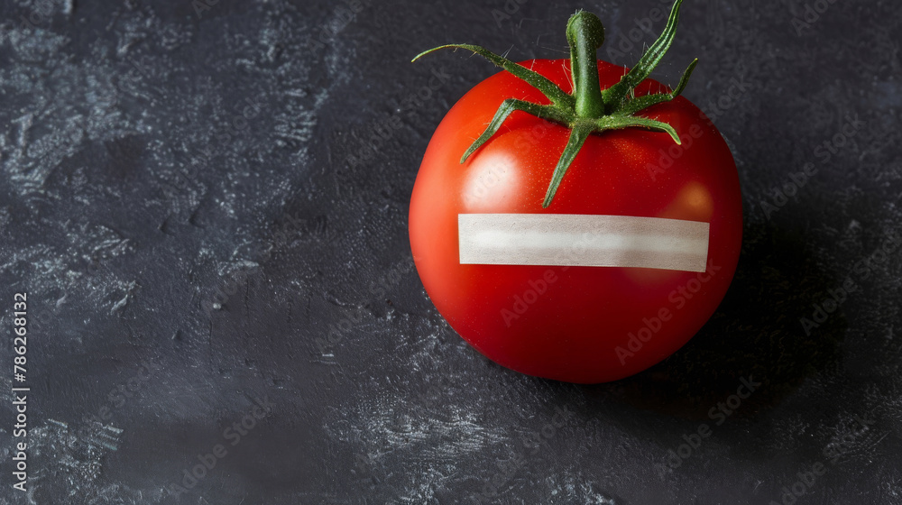 Tomato with a horizontal white line like a no entry sign, suggesting ...