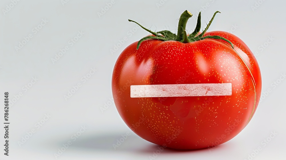 Tomato with a horizontal white line like a no entry sign, suggesting ...