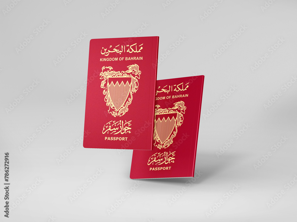 Bahrain passport floats in the air isolated on white, International ...