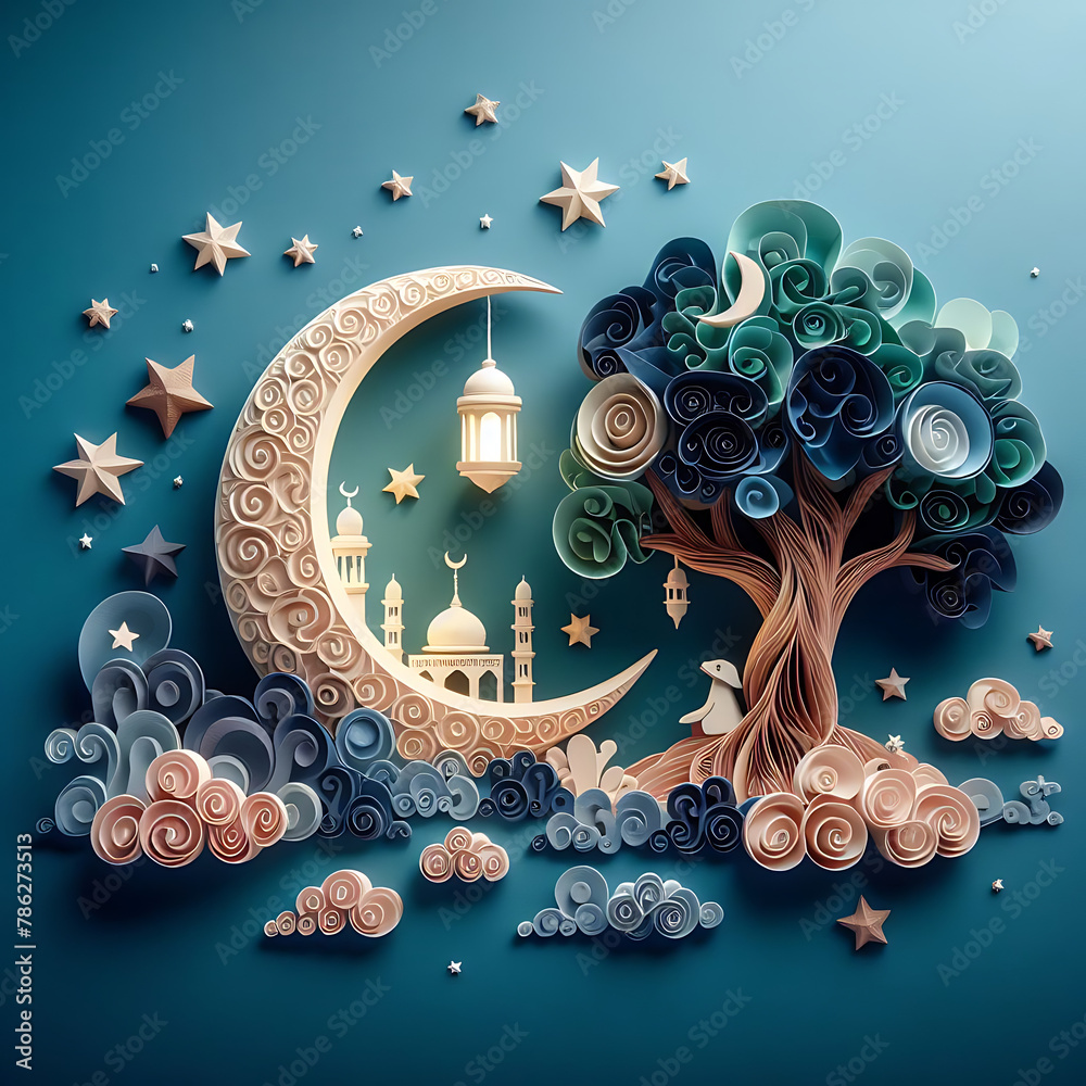 Eid Mubarak simple paper Mache abstract paper art craft surrealism ...