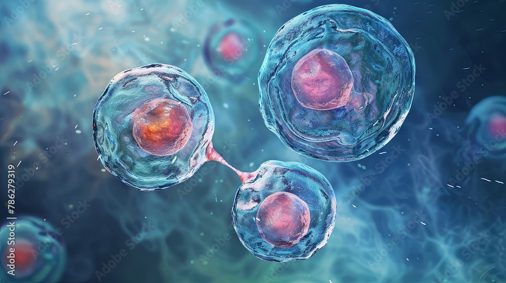 Cell division in a vibrant blue palette Stock Illustration | Adobe Stock