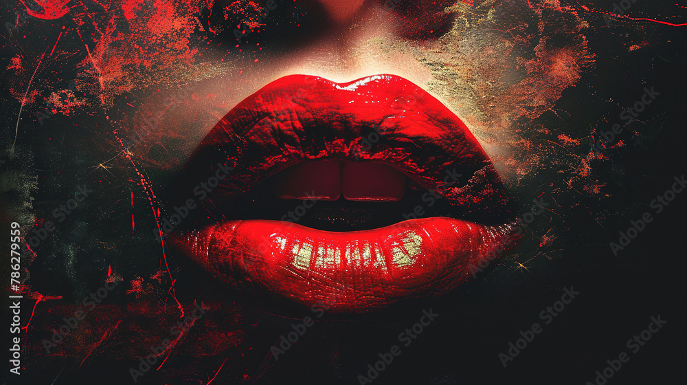 Gorgeous Women Red Lips With Dripped Red Liquid Paint Color Lipstick ...