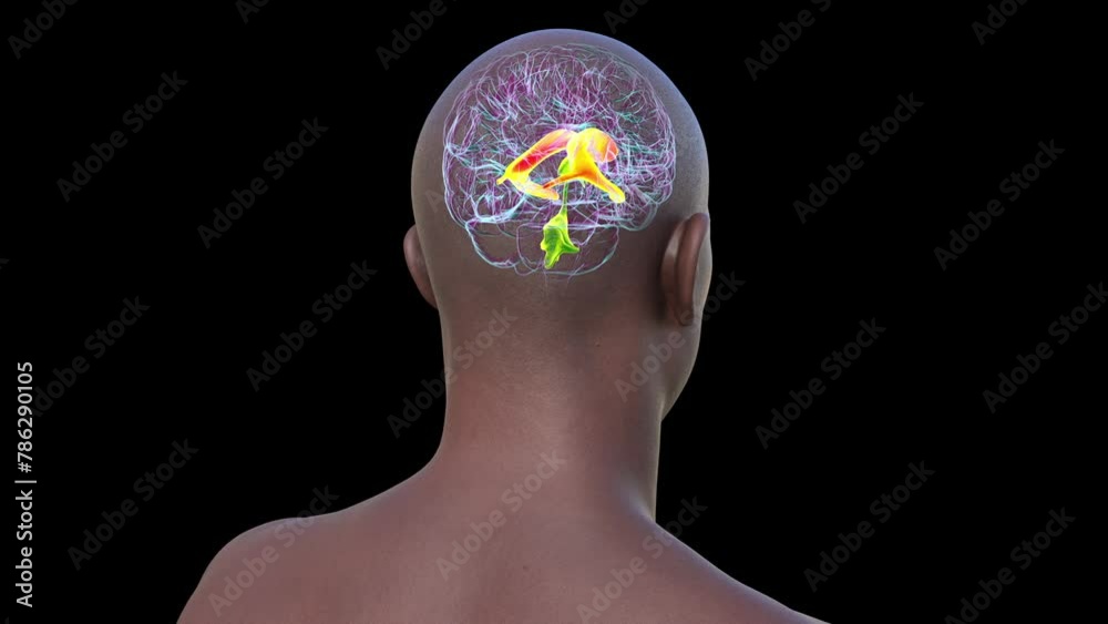 The lateral brain ventricles, highlighted in the man's body, are the ...
