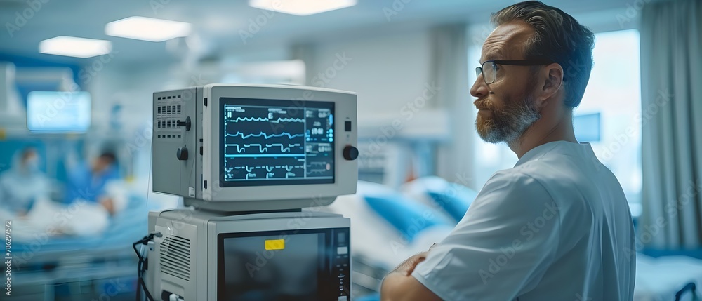 Healthcare Professional Beside Patient Monitor in Hospital. Concept ...