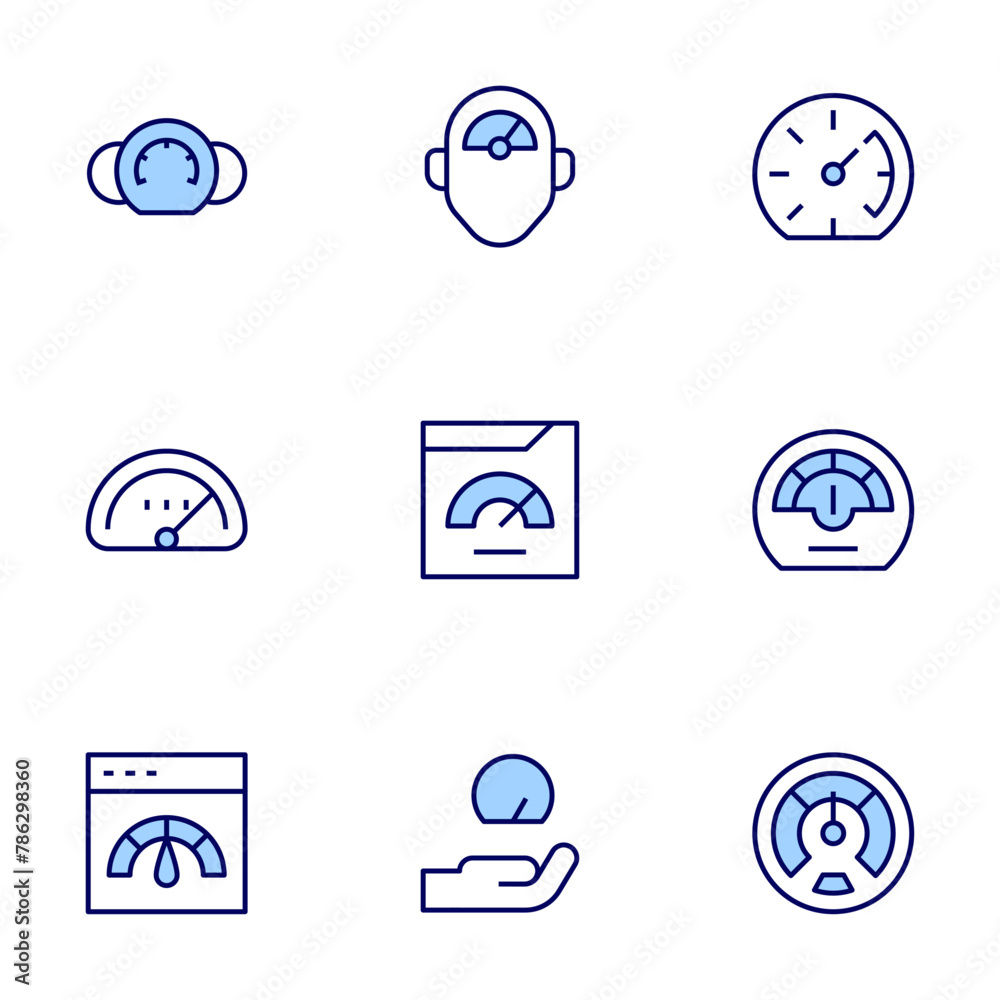Speedometer icon set. Duo tone icon collection. Editable stroke ...