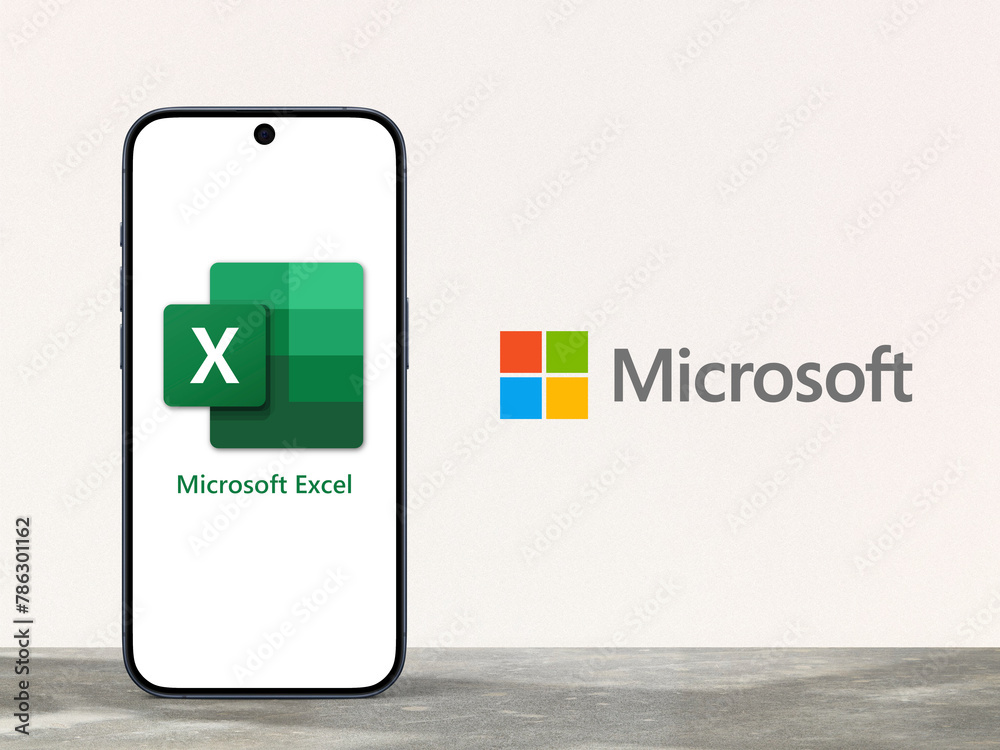 Microsoft Excel logo is displayed on a modern smartphone, Microsoft ...