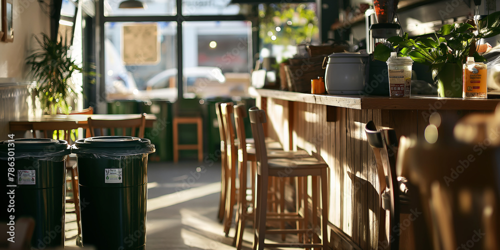 A local restaurant that uses compostable materials, with a shot of the ...