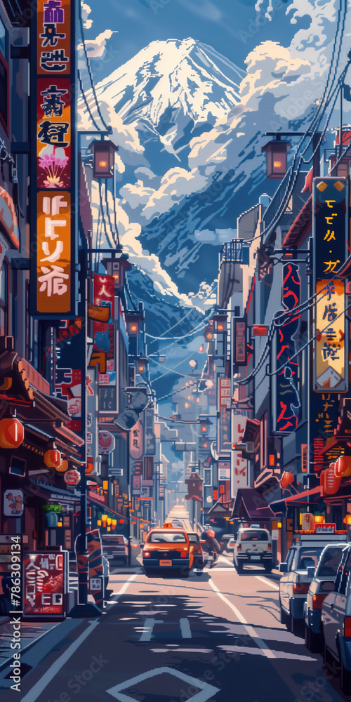 Neo Tokyo Street View Pixel Art Stock Illustration | Adobe Stock
