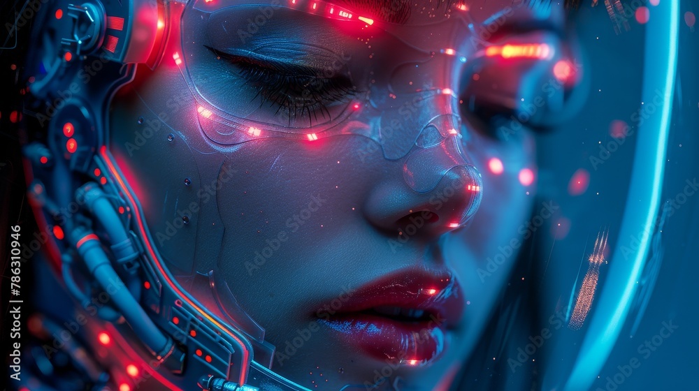 It is a photograph of a beautiful robotic woman with an AI in her wig ...