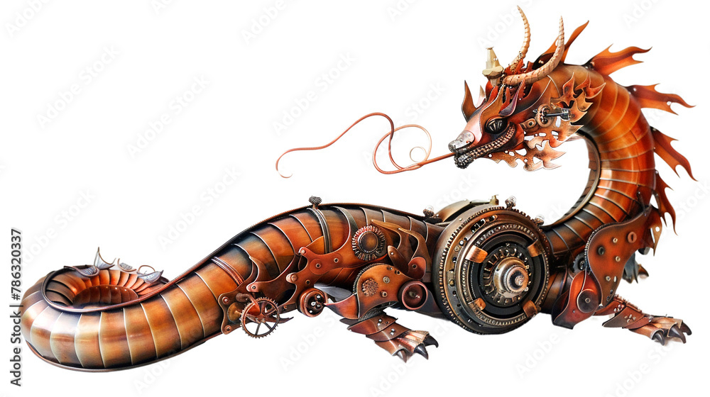 sea serpent constructed from brass and copper, its coils adorned with ...