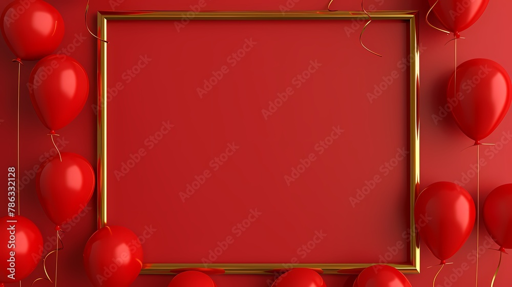 red frame balloons and gold frame border background Stock Illustration ...