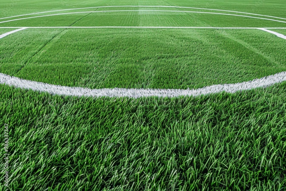 lush green artificial grass soccer field with crisp white boundary ...