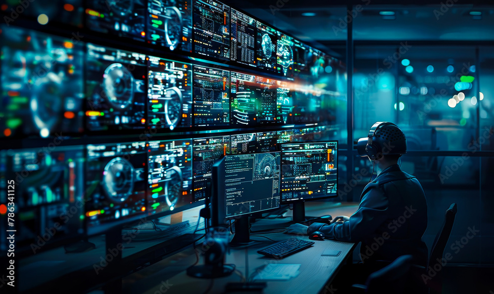 Surveillance Security System: CCTV Cameras, Guard Monitoring HUD UI ...