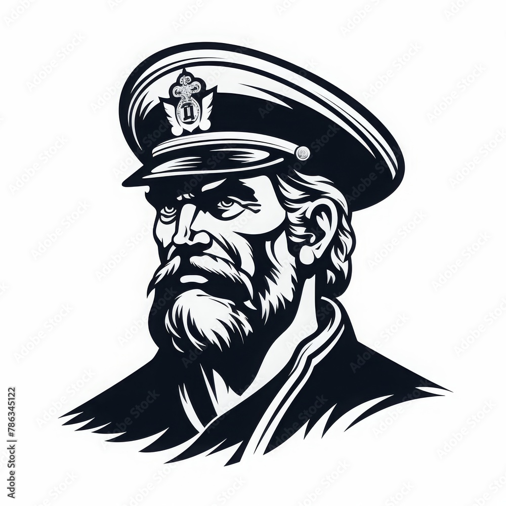 logo of chief ship captain with hat and smile vector cartoon ...