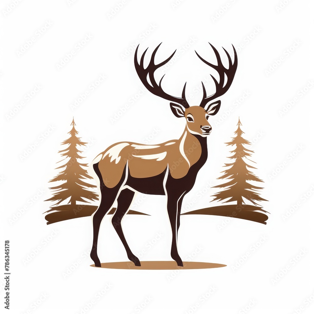 cartoon deer animal on a plain white background vector logo, simple 2D ...