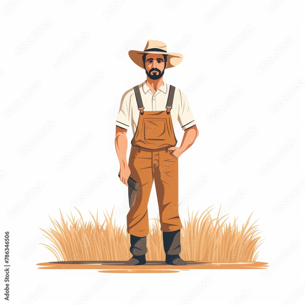 farmer logo, vector illustration, cartoon farmer character wearing a ...
