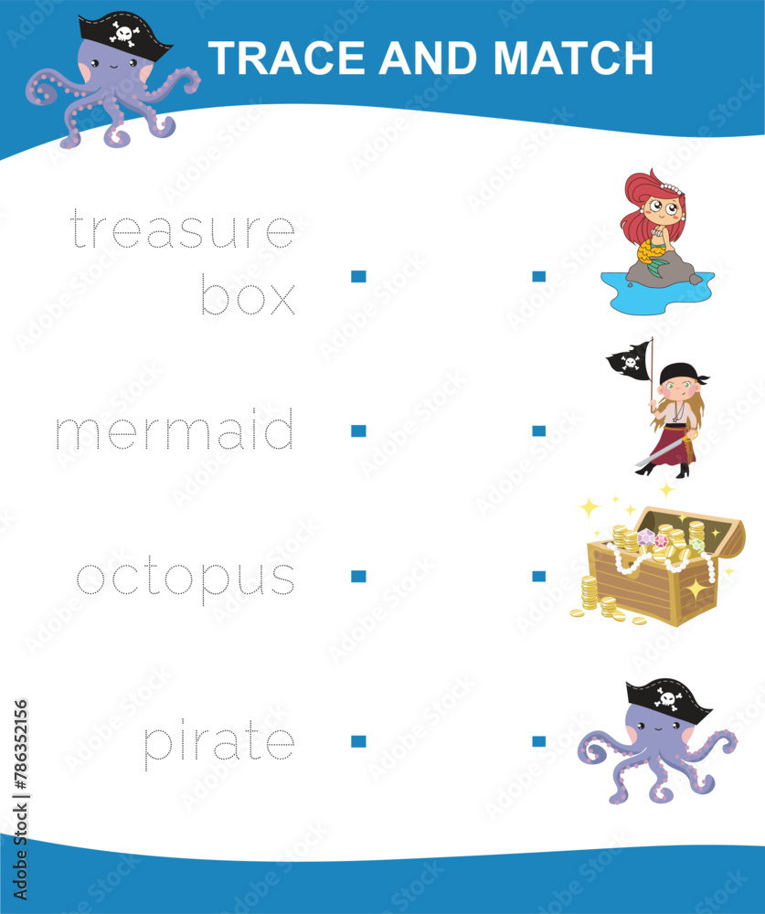 Trace and matching words with images. Educational printable worksheet ...