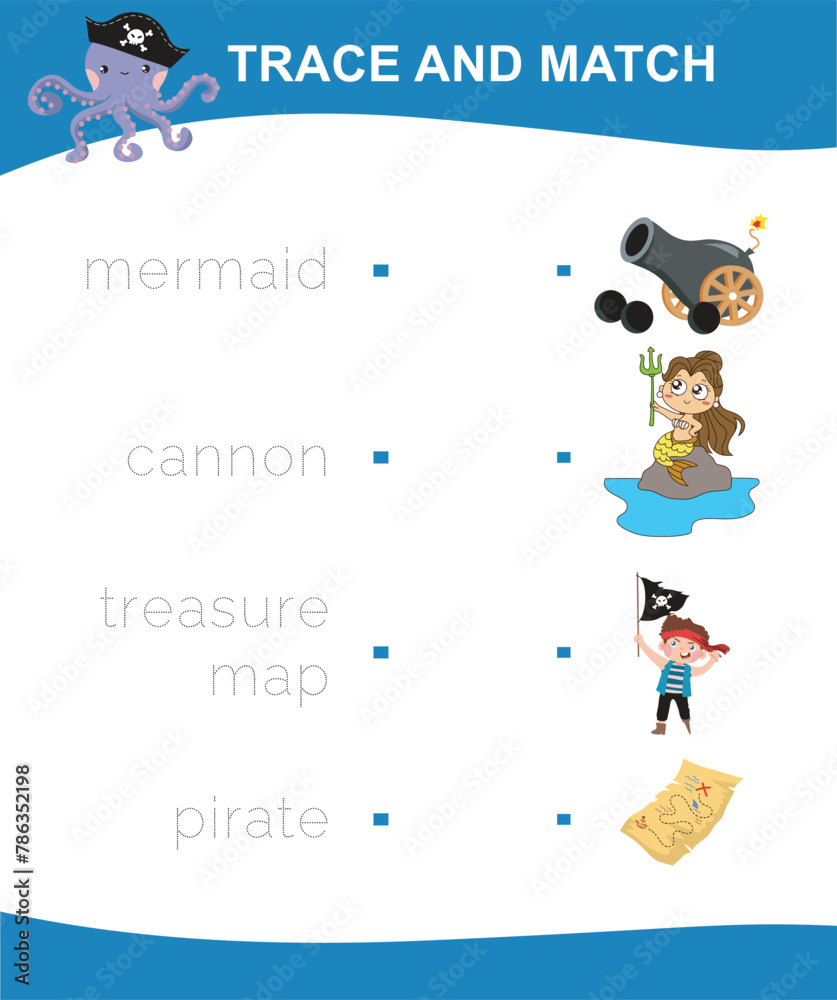 Trace and matching words with images. Educational printable worksheet ...