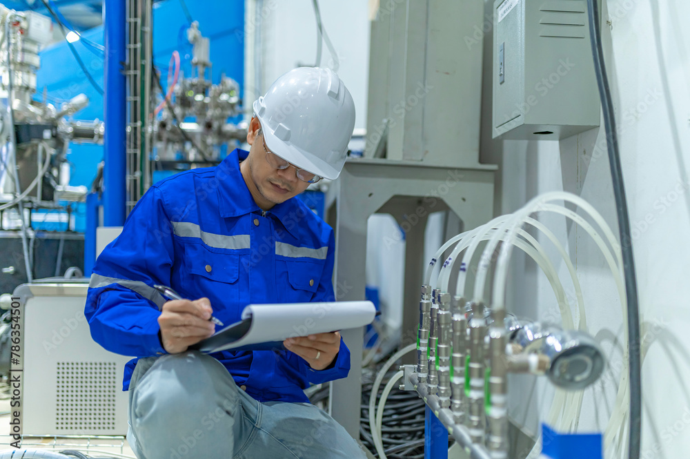 Asian engineer working at Operating hall,Thailand people wear helmet ...